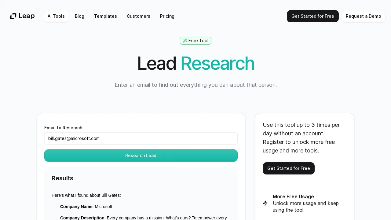 Lead Research Tool by Leap AI - BestofAI